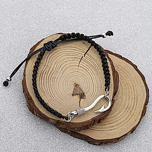 CHOORO Fish Hook Bracelet Fishing Hook Pendant Jewelry Fishing Girlfriend Gift for Girlfriend Jewelry Black Braided Rope Hook Bracelet Gift (fish hook-Black rope)