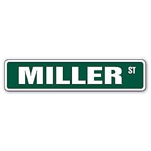 MILLER Street Sign Childrens Name Room Sign | Indoor/Outdoor | 24" Wide Plastic Sign