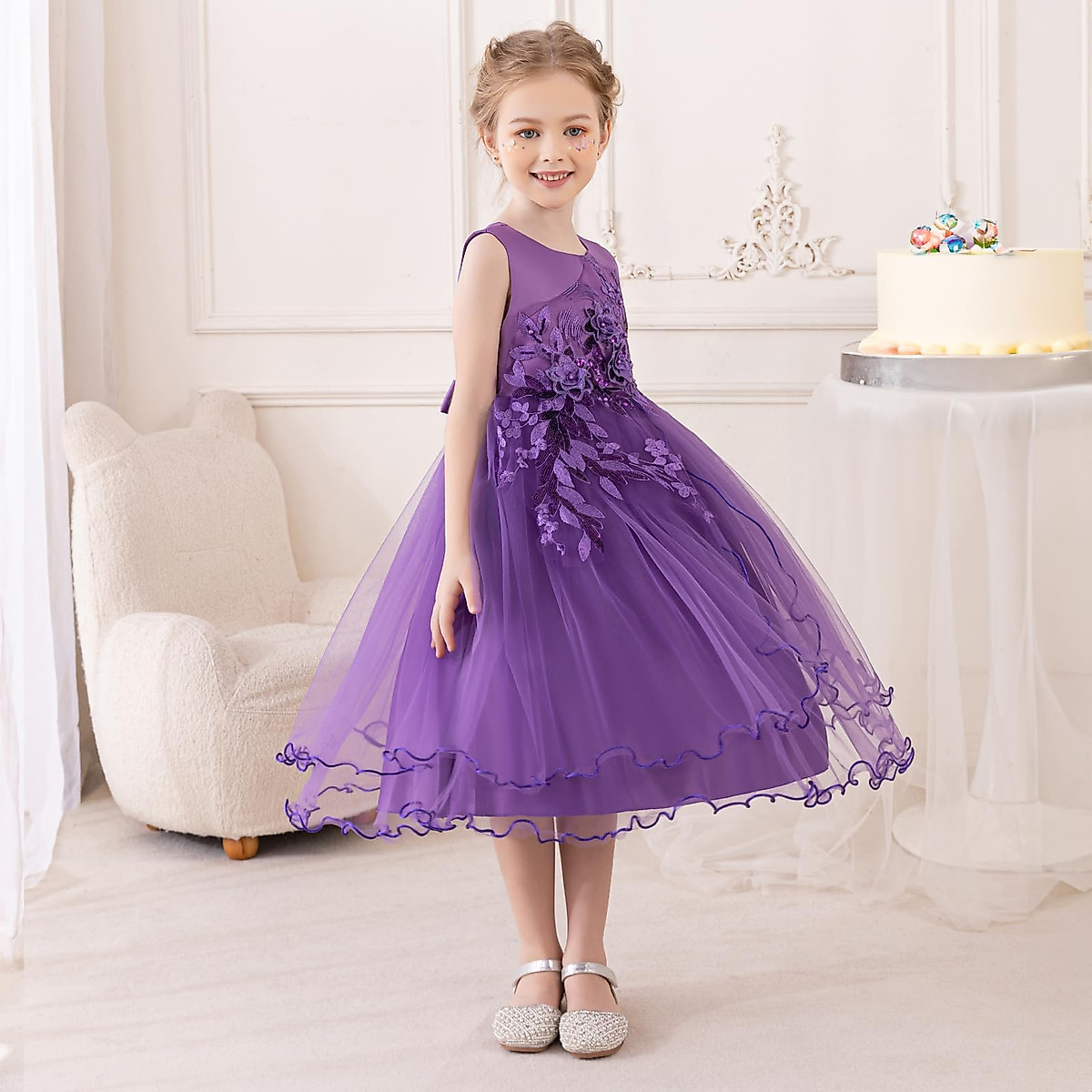 LENEFU Baby Girl Princess Bridesmaid Pageant Gown Birthday Party Wedding Dress Sleeveless Party Dresses Girl Clothes (Purple 140)