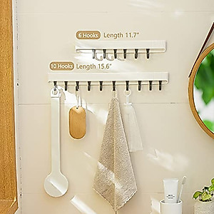 Poeland Kitchen Rail Utensil Rack with 10 Sliding Hooks, Wall Mounted Hanger Hooks for Bathroom Kitchen Bedroom