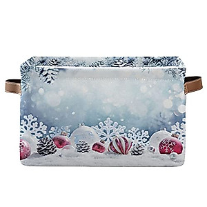 Kigai Collapsible Storage Basket with Handles, Christmas Snowflask Canvas Fabric Storage Bins Toys Clothes Organizer for Bedroom, Nursery, Shelves, Closets (1PACK)