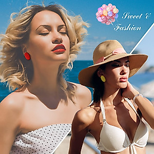 Epakh 20 Pairs Round Button Earrings Large Circle Acrylic Stud Earrings Disc Geometric Earrings Solid Color Retro Neon Button Earrings for Women