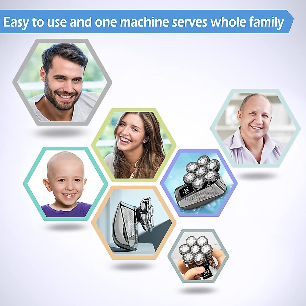 Yogioaf Head Shaver for Men, 5-in-1 Electric Razor for Men, Wet & Dry, Anti-Pinch, Upgrade Cordless with 7D Floating Shaving Heads, Waterproof and Rechargeable Rotary Bald Head Shaver