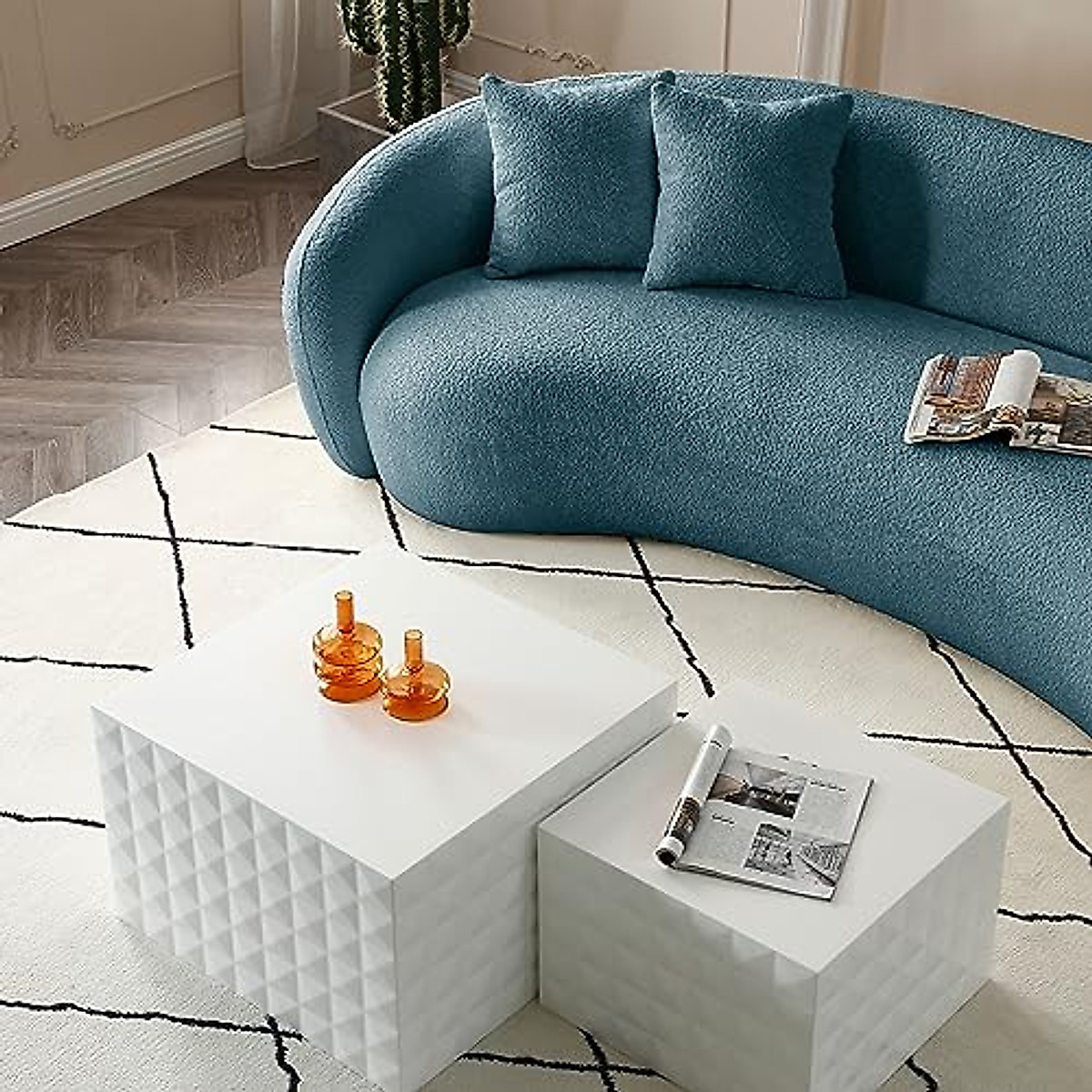 102" Teddy Fleece Boucle Cloud Sofa Modern Half Moon Comfy Sectional Leisure Couch, Beautiful Freestanding Curved Sofa&Couch for Living Room, Professionally Upholstery Perfect Shape, Blue 5 Seats