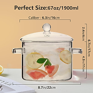 64oz/1900ml Clear Glass Simmer Pot for Cooking on Stove with Lid, Glass Saucepan Cookware Set for Pasta Noodle, Soup, Milk, Baby Food