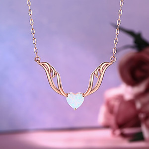 Barzel 18K Rose Gold Plated Created Opal Guardian Angel Necklace for Women, 18 Inches with 2 Inches Extension - Made in Brazil