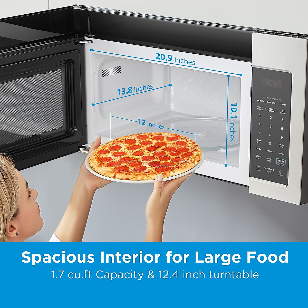 Midea MOR17BSA-SS 1.7 Cu.ft. Over The Range Microwave Oven with Smart Touch Panel, Auto Cooking Menu, 1000 W, 300 CFM Ventilation, in Stainless Steel