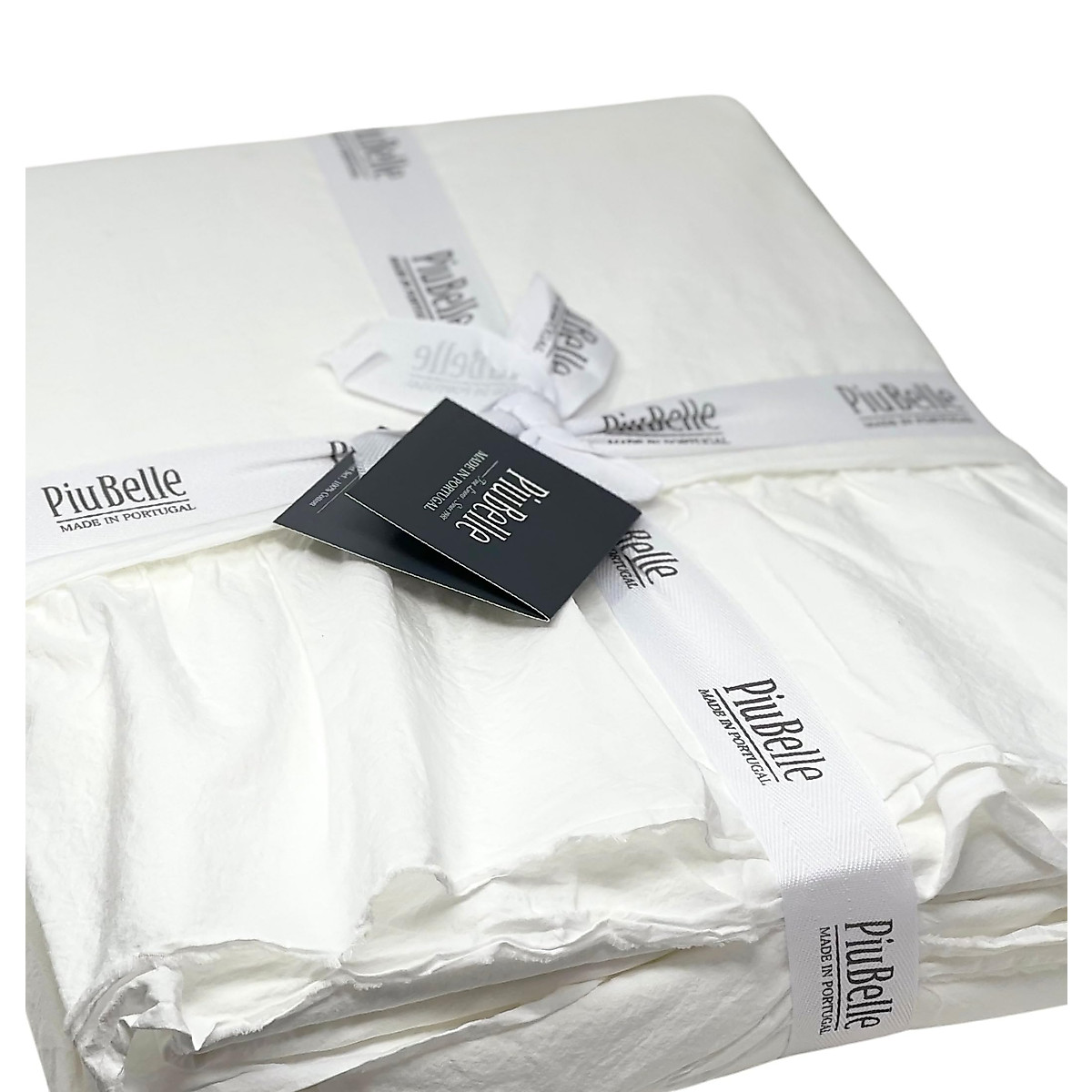 Piubelle Portugal Solid White 3pc Duvet Cover Set with Single Flange Fringed Edges Shabby Chic French Farmhouse Style Comforter Quilt Cover 100% Cotton Luxury (King)