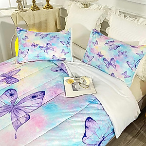 CVHOUSE Butterfly Queen Comforter Set for Girls Teens.Butterfly Queen Bedding Set,Butterflies Bedspread,Butterfly Duvet,Butterfly Bed Set,Butterflies Quilt Set 3 Pcs 1 Comforter and 2 Pillowcases