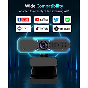 NBPOWER 1080P 60FPS Streaming Camera Webcam with Microphone and Fill RGB Light,Autofocus,Work with Laptop/Desktop Computer/Winsdows/Mac OS/PC Computer for Camera