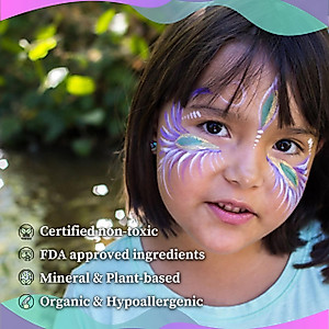 Natural Earth Paint's | Natural Face Paint Kit | 6 Colors | 3 Bamboo Makeup Applicators | Certified Organic Ingredients | Professional Quality | Washes Off Easily