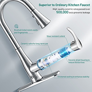 Giantex 304 Stainless Steel Touchless Kitchen Faucet, 360 Degree Swivel High Arc Single Handle Hands-Free Faucet w/Pull Down Sprayer, Brushed Nickel Motion Sensor Sink Faucet w/ 3 Spray Functions