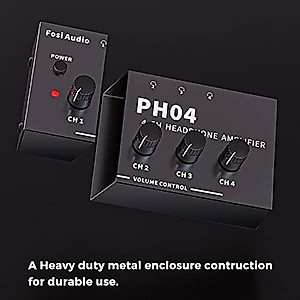 Fosi Audio PH04 4 Channel Headphone Amplifier Stereo Audio Amp with 12V 1.5A Power Adapter Ultra-Compact Portable Headphone Splitter for Studio and Stage