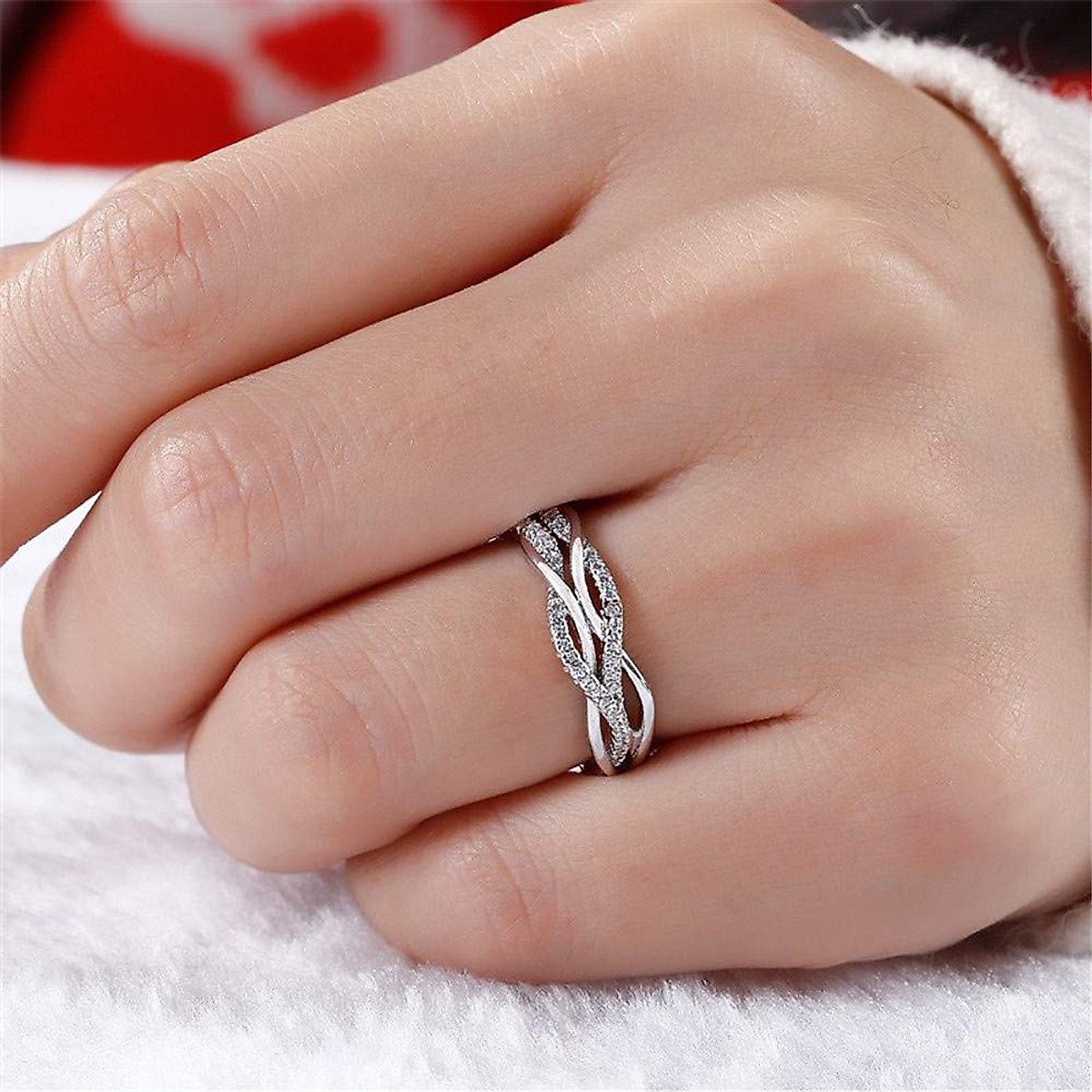 Jeulia 4PC Asscher Cut Sterling Silver Ring Set Cubic Zirconia CZ Engagement Anniversary Eternity Promise Wedding Band Ring Set with Jewelry Box (Silver, 7.5)