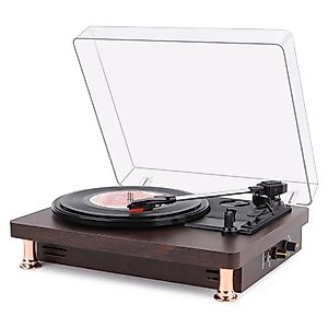 COOZMENT Vintage Bluetooth Record Player,Turntables for Vinyl Records,3-Speed Vinyl Record Player with 2 Built in Stereo Speakers,turntable record player,Hi-Fi,RCA Out,AUX in,Auto Off,Wood
