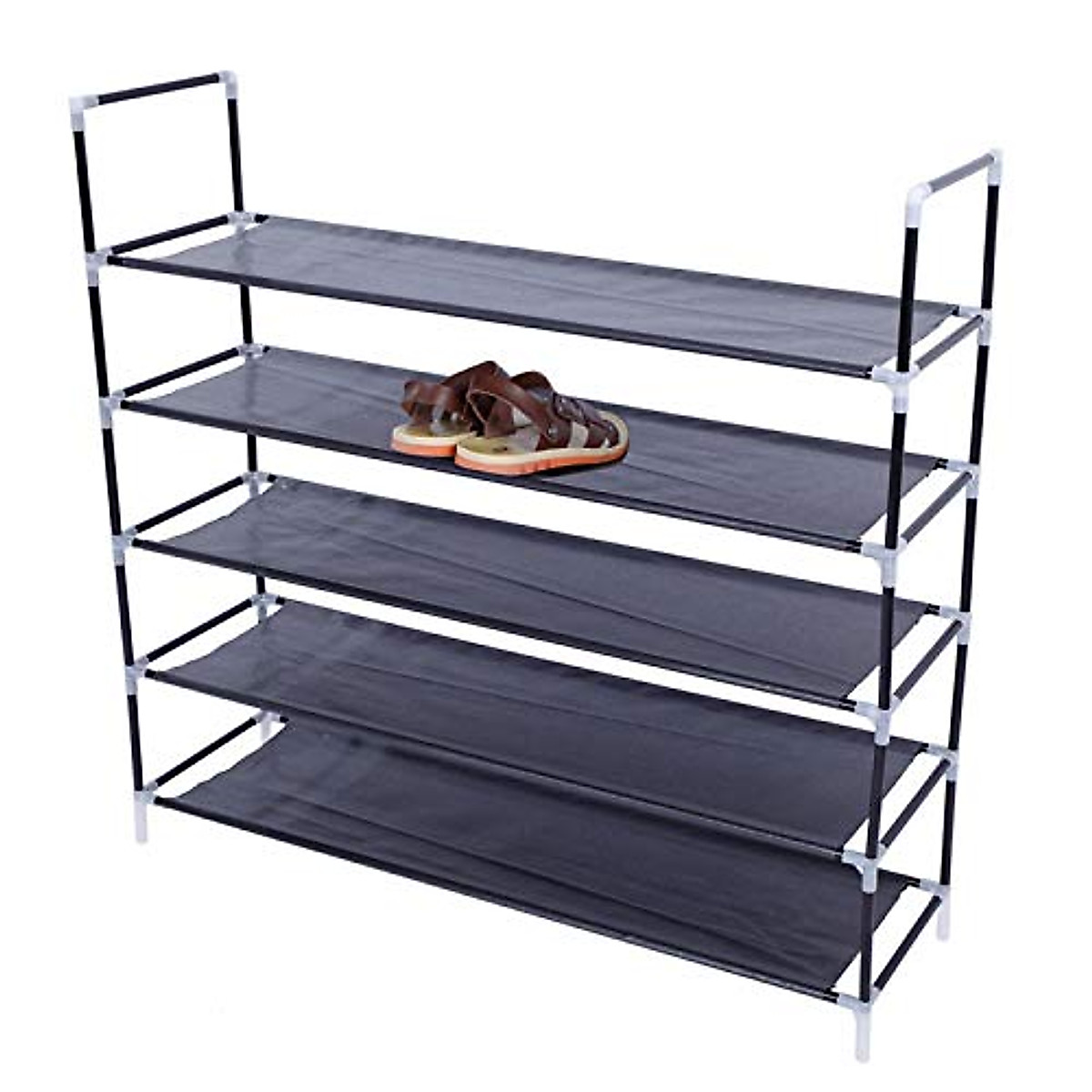 Deuxff Shoe Rack,100cm Ultra Large Capacity Storage Storage Organizer,Metal Frame, Non-Woven Fabric, for Living Room, Hallway (Black, 5-Tier)
