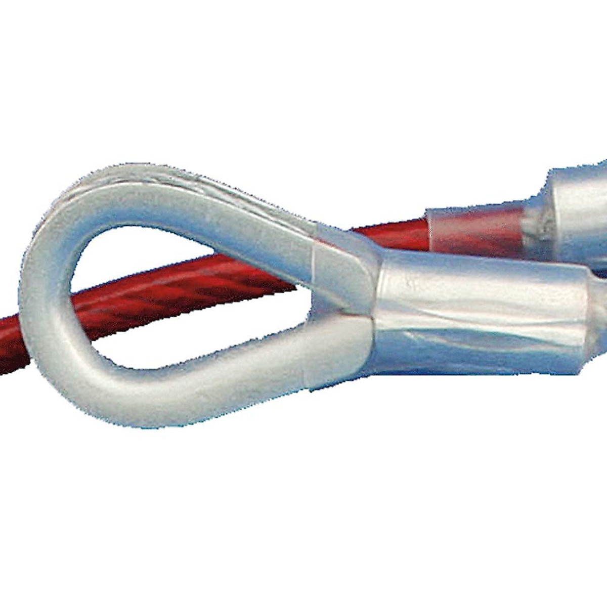 Peakworks OSHA Compliant, Fall Protection 3 ft. Cable Anchor Sling with 2 Eye Rings, PVC Coated Galvanized Cable, 1/4" Thick, Red, V8208003