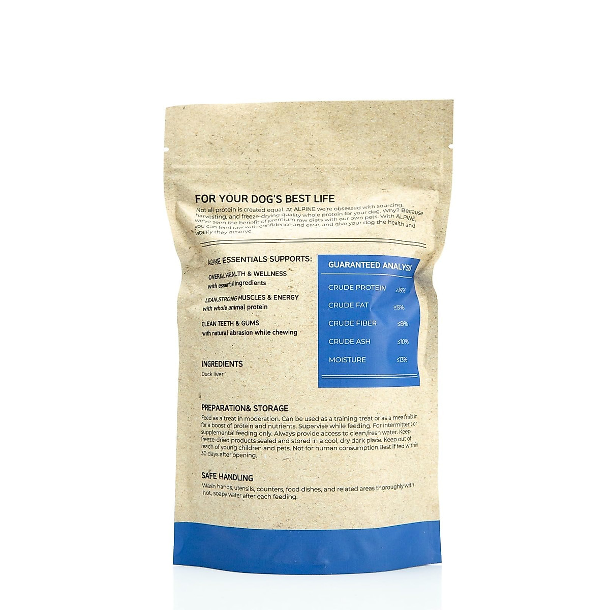 Alpine Essentials Freeze Dried Duck Liver Dog Treats Single Ingredient 7.05oz, Grain Free & Gluten Free Resealable High Protein Dog Snacks Meal Mixer Training Treats Quality