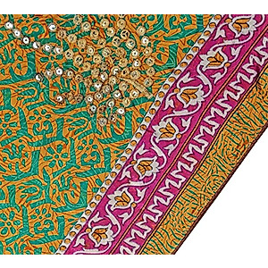 Peegli Women's Vintage Orange Floral Saree Indian Fabric DIY Crepe Silk 5 Yards Sari