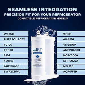 Mist WF2CB Water Filter Replacement for Frigdaire & Electrolux, Refrigerator Water Filter compatible with PureSource2, FC100, Kenmore 9916, 469916, EWF2CBPA, NGFC 2000-WF2CB Water Filter (3 pack)