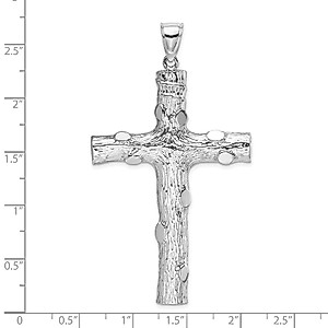 Solid 14K White Gold 2-D and Large Nugget Cross Charm Pendant 58mm
