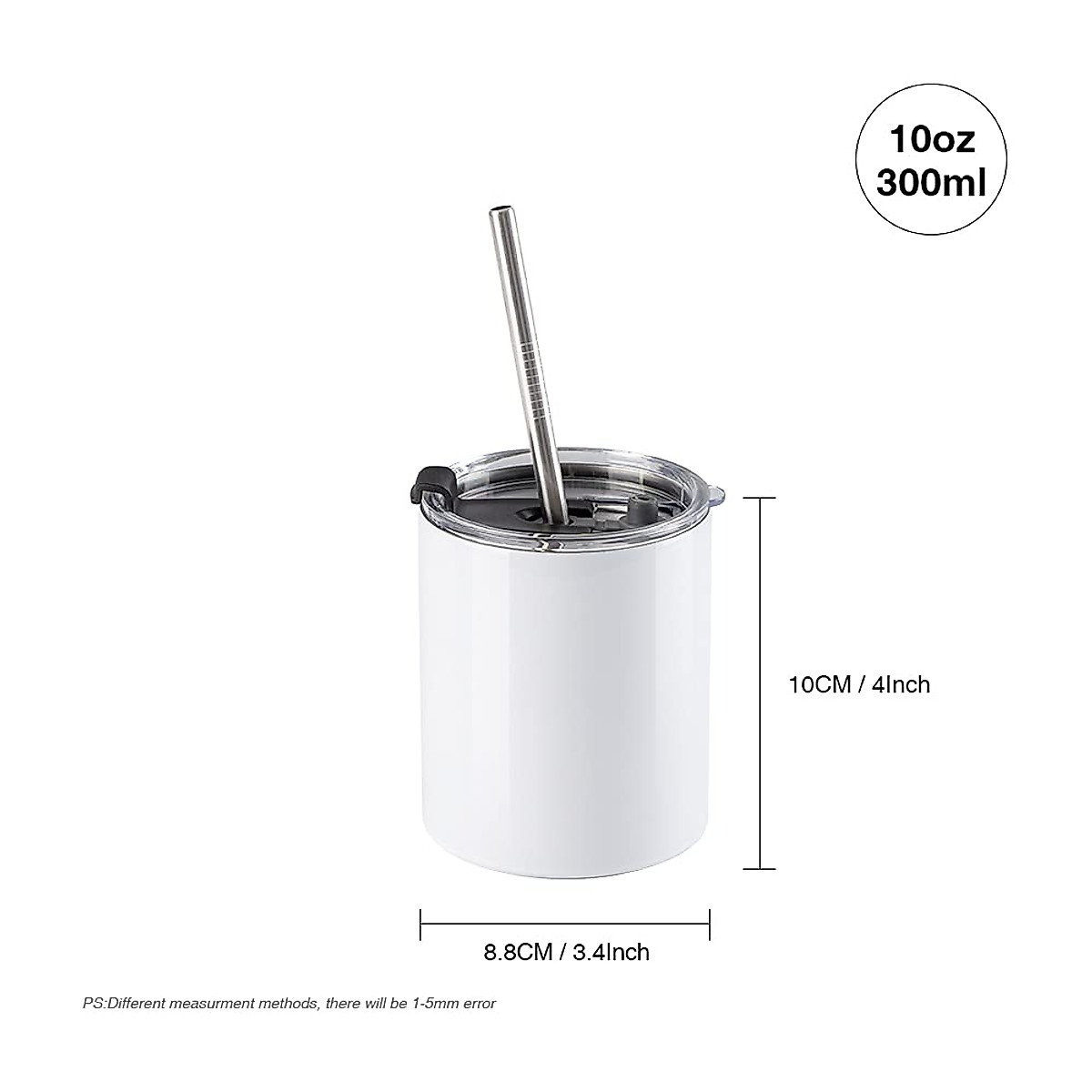 PYD Life Sublimation Blank Tumbler White 10 OZ Stainless Steel Tumbler with Straw and Lid Sublimation Coffee Cups Mugs for Cricut Mug Press Sublimation Print 4 Pack