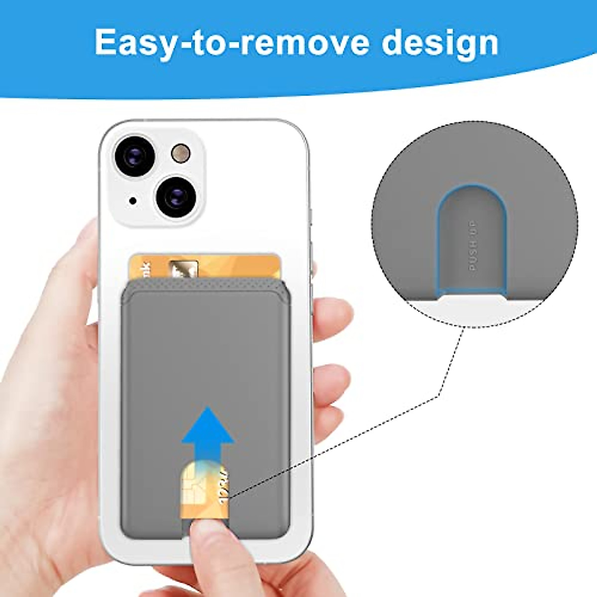 SHANSHUI 3 Pack Phone Card Holder Ultra Slim Phone Credit Card Holder Stick on Wallet Anti-Lost Design Phone Wallet Pocket Compatible for iPhone and Most Smartphones - Black White Grey