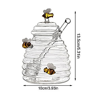 MuginoHo Honey Jar with Dipper and Lid Glass Honey Pot Container Dispenser for Home Kitchen Store Honey and Syrup, Unique Beehive Shape Honeypot