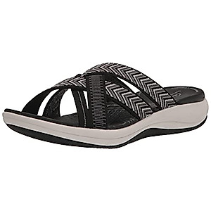 Clarks Women's Mira Grove Flat Sandal, Black Textile, 6