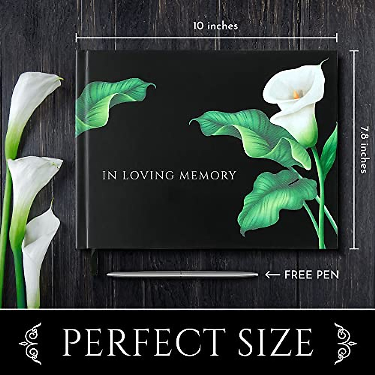 Houseware Homes funeral guest book for memorial service - Floral Designed - celebration of life guest book for funeral - This memorial guests book is the art of loving - With silver pen & pen holder |