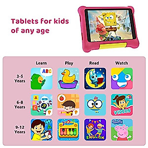 FancyDay Kids Tablet, 7 inch Tablet for Kids with Parental Control, Kidoz Installed, 2GB RAM+32GB ROM Android 12 System, Dual Camera, Toddler Tablet with Protective Case (Pink)