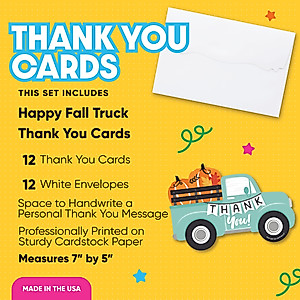 Big Dot of Happiness Happy Fall Truck - Shaped Thank You Cards - Harvest Pumpkin Party Thank You Note Cards with Envelopes - Set of 12