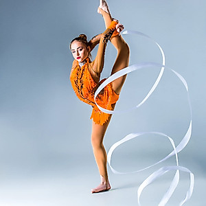 Grevosea 4 PCS Gymnastics Ribbon,Dance Ribbons Rhythmic Dancing Streamers White Ribbon Baton Twirling Wands for Twirling Artistic Dancing Gymnastics Kids Talent Shows Gymnastic Training