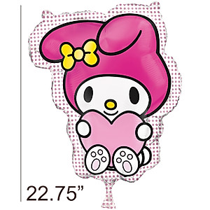 Large Hello Kitty Balloons | 3 Pack | Sticker | Hello Kitty Birthday Decorations and Party Supplies | 25" Hello Kitty, 28.75" Cinnamoroll, 22.75" My Melody