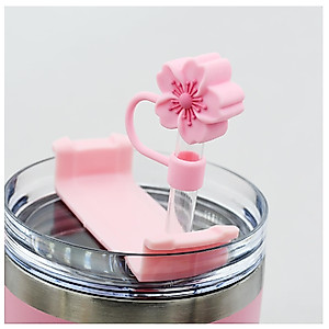 Meitesti 3pcs Cherry Blossom Silicone Straw Cover Cap for Stanley Cup,Straw Topper 10 mm 0.4 in Reusable Straw Tips Lids,Flower Straw Tip Covers Gift for Party Decor