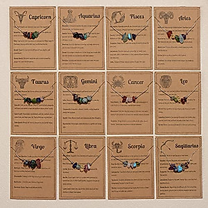 Silver Taurus Necklace Raw Crystals Zodiac Necklace for Women, Natural Stone Zodiac Sign Choker Astrology Jewelry Healing Crystals Horoscope Gifts