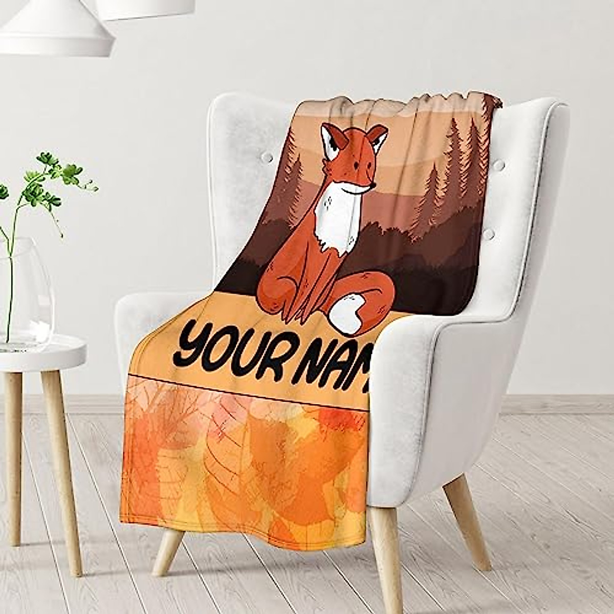 Custom Fox Blanket with Name for Girls & Boys - Soft, Fuzzy & Cozy - 40"x50" Crib Size Throw Blanket for Couch, Office - Orange Cute Warm Blankets Gifts