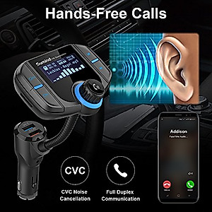 (Upgraded Version) Bluetooth FM Transmitter, Sumind Wireless Radio Adapter Hands-Free Car Kit with 1.7 Inch Display, QC3.0 and Smart 2.4A Dual USB Ports, AUX Input/Output, TF Card Mp3 Player