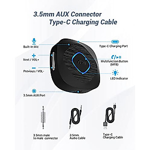BLACKHORSE Bluetooth 5.3 Transmitter Receiver, Bluetooth AUX Adapter for Car, 2-in-1 Wireless Audio Adapter for TV/Home Stereo/Headphones/Speakers, with 3.5 mm AUX Input/Output