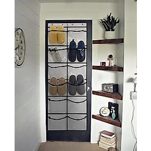 TidyMaster Clear Crystal 1 Pack 12Pockets Large Hanging Shoe Organizer Over The Door Shoe Rack for Closet Door Storage Shoe Holder Hanger, 4Hooks, White (59'' x 21.6'')