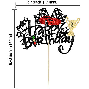 1Pc Race Car Happy Birthday Cake Topper Glitter Traffic Light Trophy Flag Helmet Racing Car Cake Picks for Let's Go Racing Theme Baby Shower Boys Birthday Party Decorations Supplies