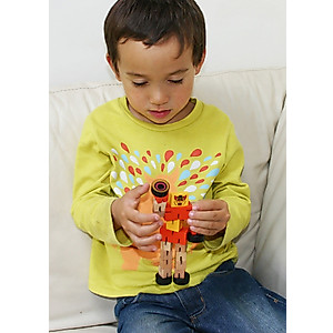 TOWO Wooden Transforming Vehicle Robot - Transfigures Toys for Travel Toys - Construction Toys Building Set - Wooden Transforming Toys 3 Year Old Boys Girls Holiday -Stocking Fillers Stuffers -Red