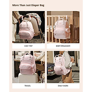 ROSEGIN Premium Vegan Leather Diaper Bag Backpack with Waterproof Changing Pad, Reinforced Zippers & Odor-Free, 20 Pockets Pro Organizer, Fits 15.6" Laptop, Stroller Straps, Baby Bag for Mom, Pink