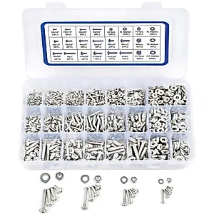 1200PCS Machine Screw Assortment Kit, JROUTH Phillips Pan Head #4-40#6-32#8-32#10-24 Assorted Nuts Bolts and Flat Washers Set, 304 Stainless Steel Hardware Assortment with Storage Case