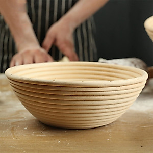 JKARY Wood Pulp Bamboo Bread Proofing Basket Set of 2 9 Inch Round Bread Fermentation Basket Bulk Baking Supplies Sourdough Bowl Baguette Tray for Bread Dough Sourdough Couche Pizza Dough with Cover