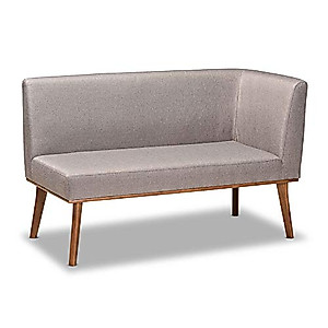 Baxton Studio Odessa Corner Sofa Bench Grey Fabric Upholstered and Walnut Brown Finished Wood 2-Piece Dining Corner Sofa Bench