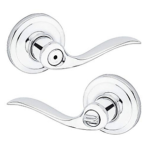 Kwikset 97300-728 Tustin Door Handle Lever with Traditional Wave Design for Home Bedroom or Bathroom Privacy in Polished Chrome
