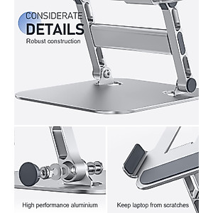 AOEVI Laptop Stand with Stable Support, Adjustable Laptop Riser for Desk, Aluminum Computer Stand Notebook Holder Compatible with MacBook Air Pro, Dell XPS, HP, Lenovo, Silver