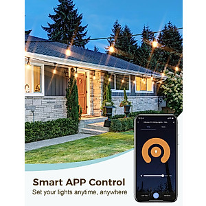 XMCOSY+ Outdoor String Lights, Smart Patio Lights 49Ft, APP WiFi Control, Work with Alexa, 15 LED Edison Bulbs, Waterproof, Extendable, Dimmable String Lights for Outside, Patio, Porch