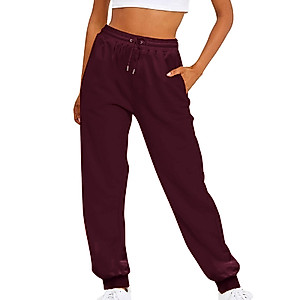 Lastesso Clearance Items Women's Fall Workout Sweatpants High Waisted Straight Leg Cinch Bottom Trousers Casual Athletic Fit Pant with Pocket Womens Bottoms Wine M